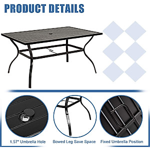 Incbruce 7 Pcs Outdoor Dining Set Wrought Iron Patio Dining Set, Dining Furniture Set (6 Dining Chair and 1 Rectangular Table with 1.57" Umbrella Hole) for Garden,Backyard(Metal Tabletop)