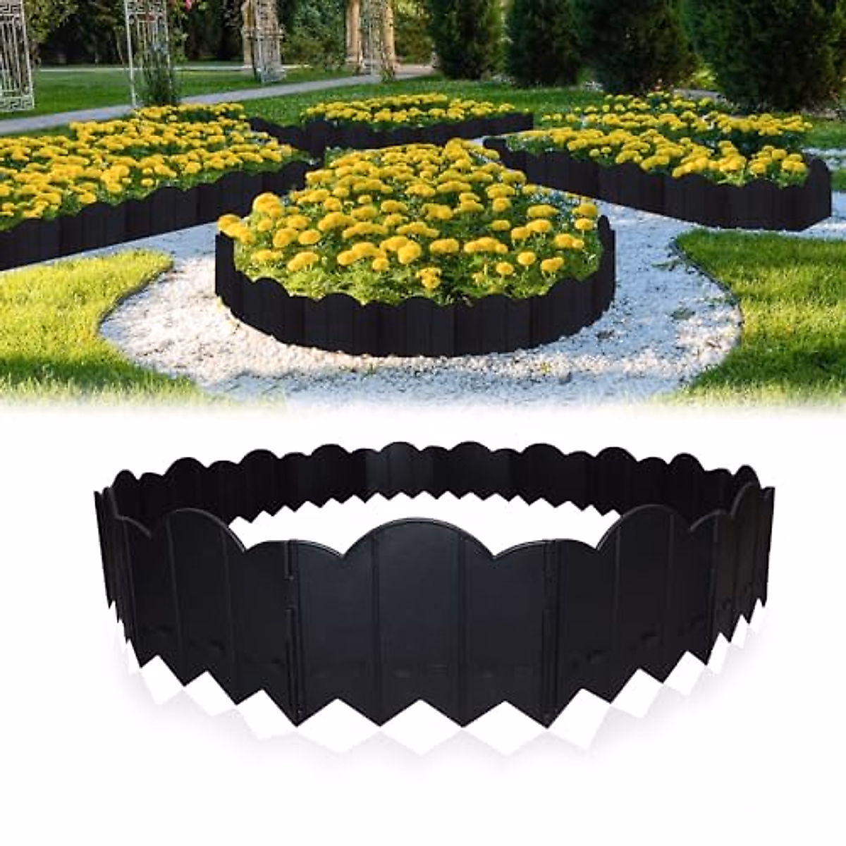 TUEHUTDE Garden Edging Border, 40PCS Landscape Edging, Plastic Lawn Garden Fence Edging, 19.69ft Decorative Garden Borders and Edging for DIY Outdoor Patio Yard(black gray)