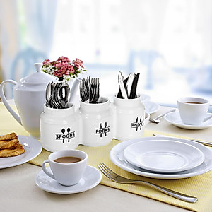 Fasmov Silverware Caddy, Ceramic Flatware Caddy Utensil Countertop Organizer, Silverware Organizer Utensil Holder Flatware Caddy Cutlery Storage Organizer for Kitchen Table, Cabinet or Pantry