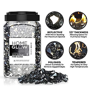 HOMEGLOW Fire Glass. Black 1/2 inch. Reflective Tempered Glass Rocks for Gas or Propane Fire Pit or Fireplace. 10 Pounds.
