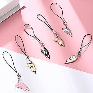 Yinkin 6 Pieces Cat Charm for Mobile Phone Kawaii Cell Phone Charms Strap Cute Hanging Cat Backpack, Wallet, Keychain Pendant Accessories