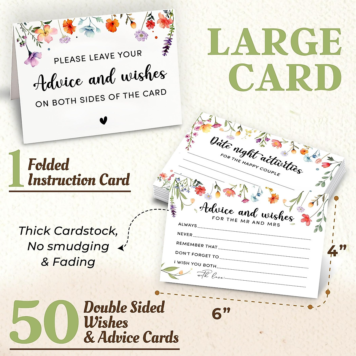 STOFINITY Advice And Wishes For The Mr And Mrs - Bridal Shower Advice Cards, Wedding Advice Cards For Wildflower Bridal Shower Decorations, Wildflower Wedding Decor For Reception