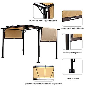 12’ X 9’ Outdoor Retractable Pergola Canopy, Steel Frame Grape Patio Gazebo, Backyard Shade Shelter, for Garden Porch Yard BBQ Beach, Beige+Brown