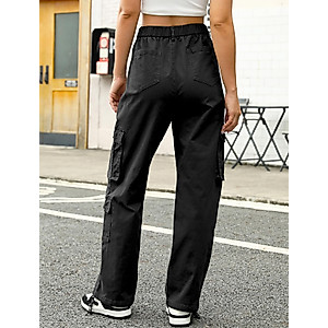 MOYEE Cargo Pants for Women High Waisted and Wide Leg Casual Y2K Pants Baggy Trousers with 7 Pockets(Black, Medium)