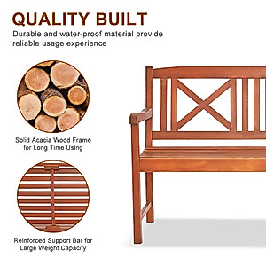VINGLI 47” Outdoor Bench Acacia Wood Porch Bench, Wooden Bench Outdoor for Poolside Balcony Backyard