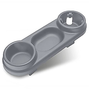Universal Stroller Snack Tray - with Cup Holders - Upgraded Stroller Bar Attachment; Dual Non-Slip Grip Clip, Gray/Black (Gray)