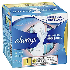 Always Infinity Pads, Size 1, Regular, 18 Count - Pack of 4 (72 Count Total)