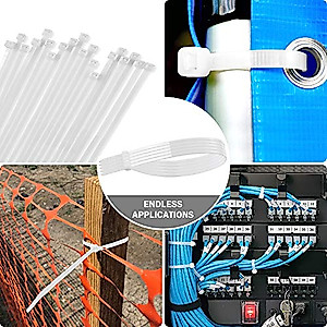 15 Inch White Zip Cable Ties (100 Pack), 120lbs Tensile Strength - Heavy Duty, Self-Locking Premium Nylon Cable Wire Ties for Indoor and Outdoor by Bolt Dropper (White)