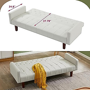 BIVVI Linen Convertible Sofa Bed Sleeper Couch Double Folding Loveseat Futon Sofá Chair Daybed w/Adjustable Reclining Backrests,Lounge Couch for Living Room Apartment Home Office,Beige