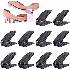 ZANBANG Shoe Organizer with Double Decker Storage for Closet,10 Pack Adjustable Shoe Slots Organizer ZML-284 (Black)