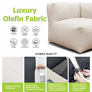 OPEAK Patio Furniture Set Bean Bag Chairs 6PC Outdoor Chairs Sectional Conversation Patio Set Daybed Furniture Outdoor Sofa Couch High Density Foam Filling Modern Comfy Patio Couch (Light Beige)