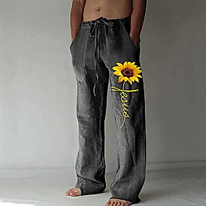 Muscularfit Cargo Pants Men Mens Casual Dress Pants Elastic Waistband Mens Lounge Pants Casual Loose Drawstring Elastic Waist Cotton Linen Trousers Summer Print Solid Straight Legs Dark Gray XL