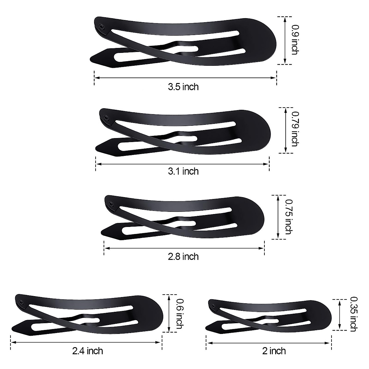 WILLBOND 40 Piece Barrettes Women Snap Hair Clips Women Large Metal Snap Nonslip Hair Clip Accessories, 3.5 Inch, 3.1 Inch, 2.8 Inch, 2.4 Inch, 2 Inch(Black)