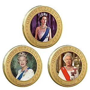 Hondony Queen Elizabeth II Commemorative Coin 1926-2022 Queen of England Collection Souvenir Colorful Coin 2022 Coin in Memory of Her Majesty of The United Kingdom Souvenir Memorabilia