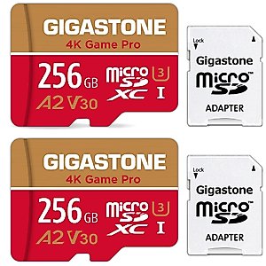 [5-Yrs Free Data Recovery] GIGASTONE 256GB 2-Pack Micro SD Card, 4K Game Pro, A2 V30 MicroSDXC Memory Card for Nintendo-Switch, 4K UHD Video, Up to 100/60 MB/s, UHS-I U3 C10 with Adapter