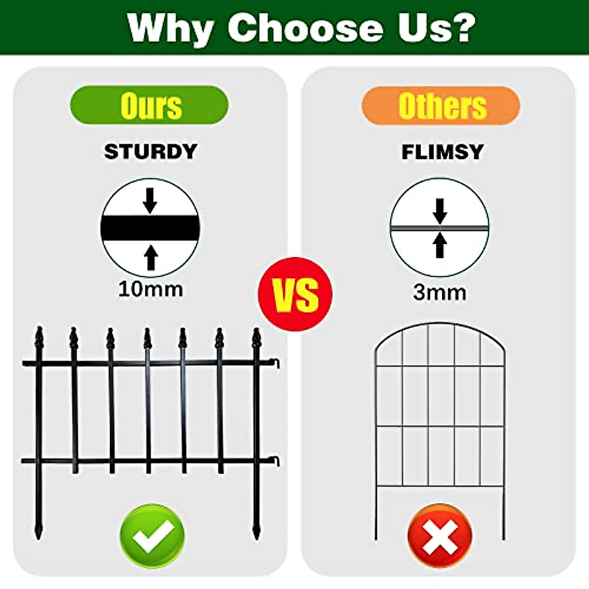 Thealyn Metal Decorative Garden Fence 22" Wide x 18" High (5 Panels, Total Length 9.17 feet), Metal Border Folding Fence, Landscape Fencing for Flower Bed, Yard, Animal Barrier (Black)