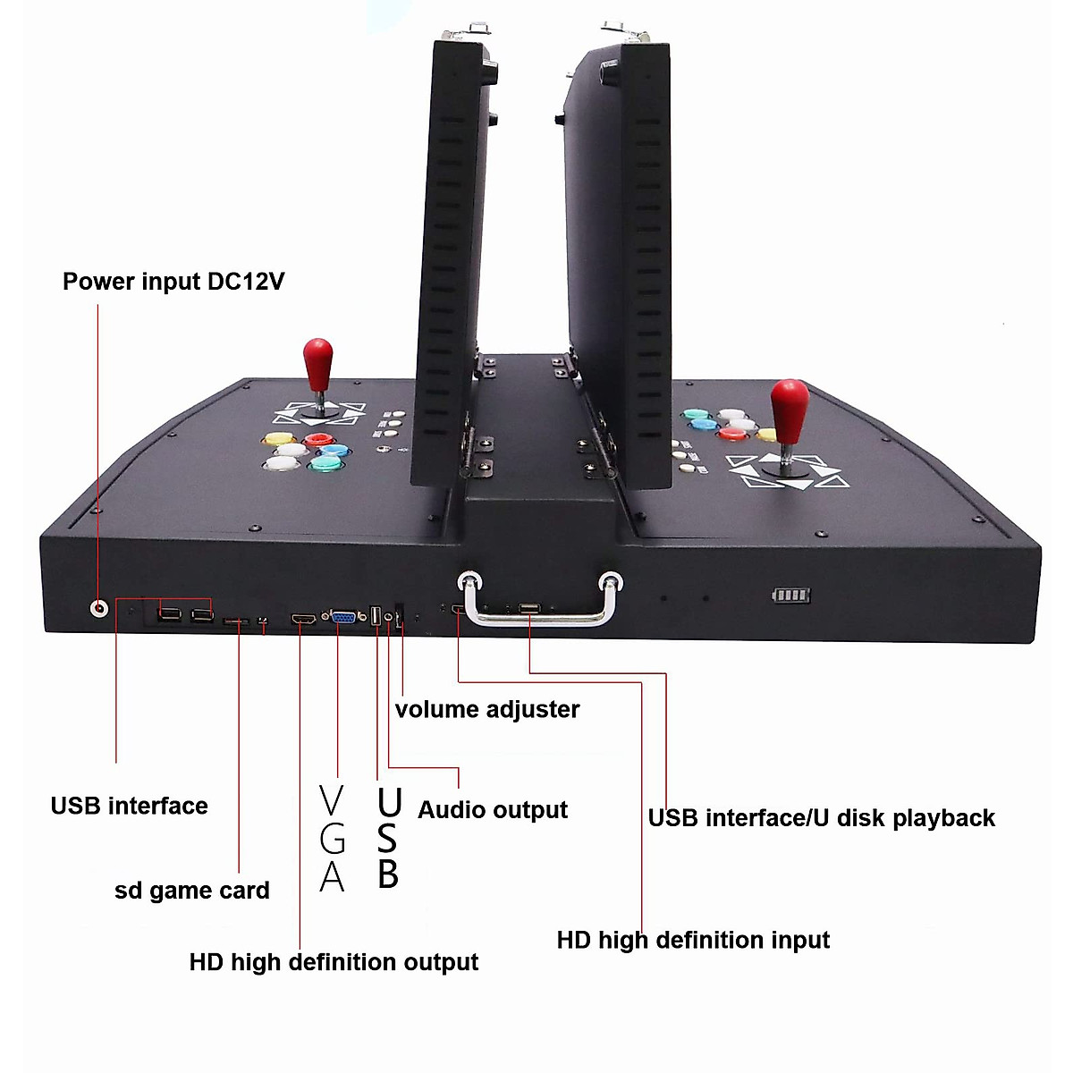RSTJ-Wjf Multifunction Arcade Game Machine with 18.5 Inch Double Monitor, HD Video Game Console with 8000+ Games Support HDMI VGA Output, 2~4 Players Online Game