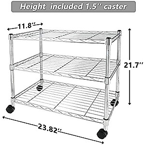 YSSOA Heavy Duty 3-Shelf Shelving Unit with Wheels, Plug Version, 23.82" D x 11.80" W x 20.20" H, Chrome, 3 Tier