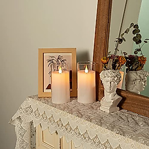 5plots 3" x 6" Pure White Flickering Flameless Candles with Clear Shell, Unbreakable Glass Battery Operated Plexiglass LED Pillar Radiance Candles with Remote Control and Timer