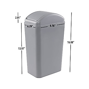 Esdiplot 3.5 Gallon Swing Lid Waste Can, Plastic Swing-Top Trash Can, Gray, 1 Pack