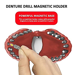 MIMIRACLE Denture Drill Bit Holder Holds Up To 28 Bits Screwdriver Bit Organizer Fits 1/4 Inch Hex Bit and Drive Bit Adapter -Red