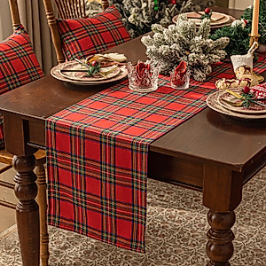 Softalker Christmas Checkered Tartan Table Runner - Red Buffalo Plaid Xmas Stain Resistant Washable Table Decoration for Dining/Parties/Holiday Decor, 13 x 70 Inch