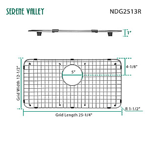 Serene Valley Sink Bottom Grid 25-1/4" X 12-1/2“, Rear Drain with Corner Radius 1-1/2", Sink Protector NDG2513R