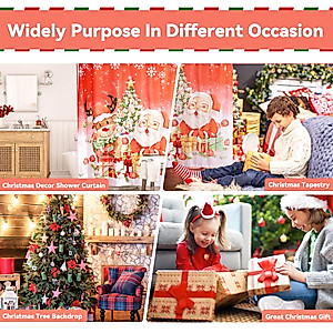 CZL Christmas Shower Curtain, Santa Shower Curtain, Santa Claus with Reindeer Shower Curtain, Winter Snowflake Merry Christmas Shower Curtain with 12 Hooks, Rustic Farmhouse Home Decor, 72 x 72 inch