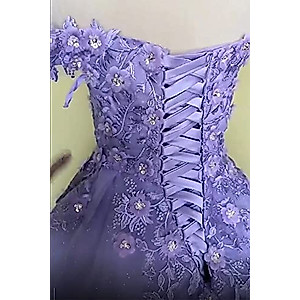 DKBridal Women‘s 3D Flowers Quinceanera Dresses Glittery Tulle Off The Shoulder Sweet 16 Dresses Royal Blue 24