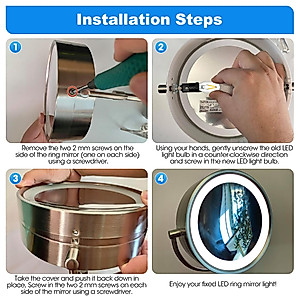 Glooglitter Replacement LED Bulbs Compatible with Conair Makeup Mirror, E12 Candelabra Base T20 Light Bulbs, 2W 120V Replacement Bulbs Compatible with Conair Lighted Makeup Mirror - 2 Clear 2 Blue