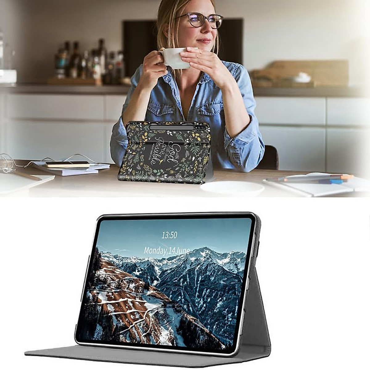 EDGFRTOIO for Galaxy Tab S8 2022 Case/Galaxy Tab S7 Tablet Case 2020 11", Slim Folio Stand Multi-Angle Auto Sleep/Wake Leather Cover for Samsung Galaxy Tab S8 11 Inch, Bible Quote Matthew 19:26