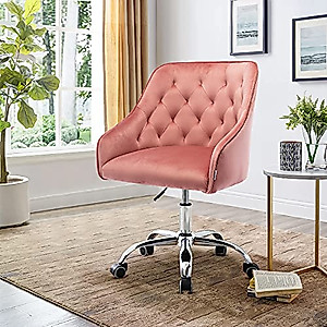 Recaceik Home Office Desk Chairs, Adjustable Swivel Ergonomic Office Chair, Soft Velvet Computer Desk Task Chairs for Home Office, Bedroom, Living Room, Study, Light Pink