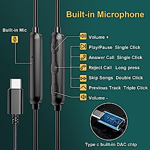 USB Type C Headphones for iPhone 15 Plus Earbuds with Mic, USB C Earphones In Ear Wired Magnetic Noise Canceling Headset for iPad Samsung S23 FE Fold 5 4 Flip 3 S22 S21 S20 Pixel 8 Pro 7 OnePlus 10T 9