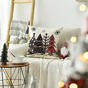 AVOIN colorlife Watercolor Red and Black Buffalo Plaid Christmas Trees Throw Pillow Cover, 18 x 18 Inch Seasonal Winter Holiday Cushion Case Decoration for Sofa Couch