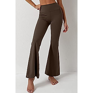 QINSEN Wide Leg Yoga Pants for Women High Waisted Casual Flare Leggings Workout Pants Cocoa Brown L