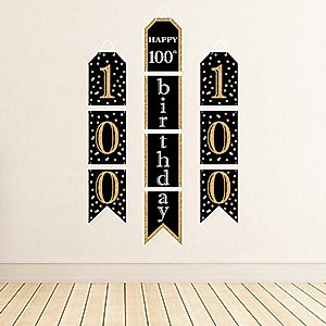 Big Dot of Happiness Adult 100th Birthday - Gold - Hanging Vertical Paper Door Banners - Birthday Party Wall Decoration Kit - Indoor Door Decor