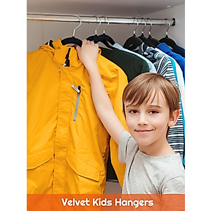 HOUSE DAY Kids Velvet Hangers 50 Pack, Durable Big Kids Hangers 14 Inch Hangers for Youth, Non Slip Kids Felt Hangers, Cute Childrens Hangers for Closet, Kids Black Hangers