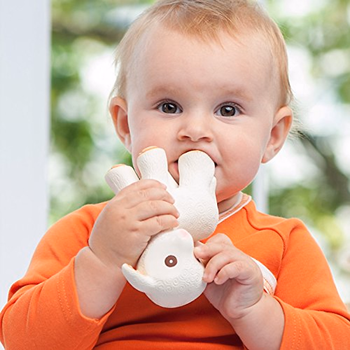 CaaOcho Pure Natural Rubber Teething Baby Toy - Mia The Lamb Teether for Babies, BPA Free Baby Toy, All Natural Teething Toys for Babies 0-6, Safe and Fun Molar Teether Toy