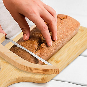 Dandat Wooden Bread Bow Knife 15.7 Inch Serrated Handle Bread Knife With Bread Board And 50 Pcs Paper Bakery Bags, Sourdough Cutter with Linen Storage for Homemade Bagels Kitchen Gift