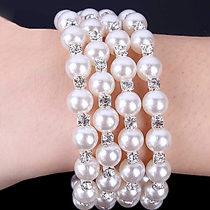 ELABEST Multi Row Pearl Bracelet Stretch Rhinestone Bracelet Bridal Body Jewelry Accessories for Women (style4)