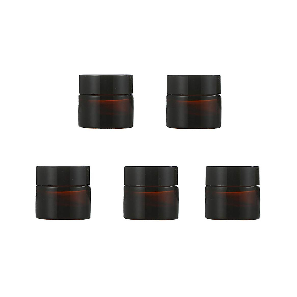 5Pcs 10ml 0.35oz Travel Size Empty Refillable Amber Glass Cosmetic Containers Round Sample Jars Pot Vial Bottle with Inner Liners and Black Lids for Face Creams Lotions and More