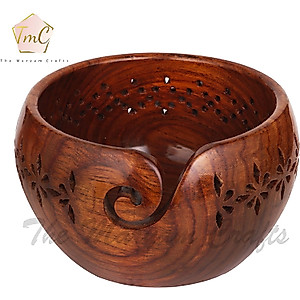 Personalized Rosewood Wooden Storage Yarn Bowl, Bowl Holder & Dispenser for Tangle-Free Yarn Perfect Large Knitting & Crochet Bowl - Personalized Gift (Personalized, Small - 6" Dia x 3" Height)
