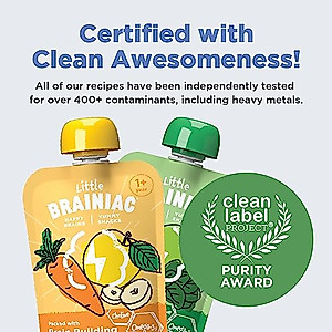 Little Brainiac Organic Fruit & Veggie Snack Brain Boosting Toddler Pouches, Two Flavor Variety Pack, Brain-Supporting Nutrients, Clean Label, BPA-Free, Non-GMO (3.5 oz, Pack of 12)