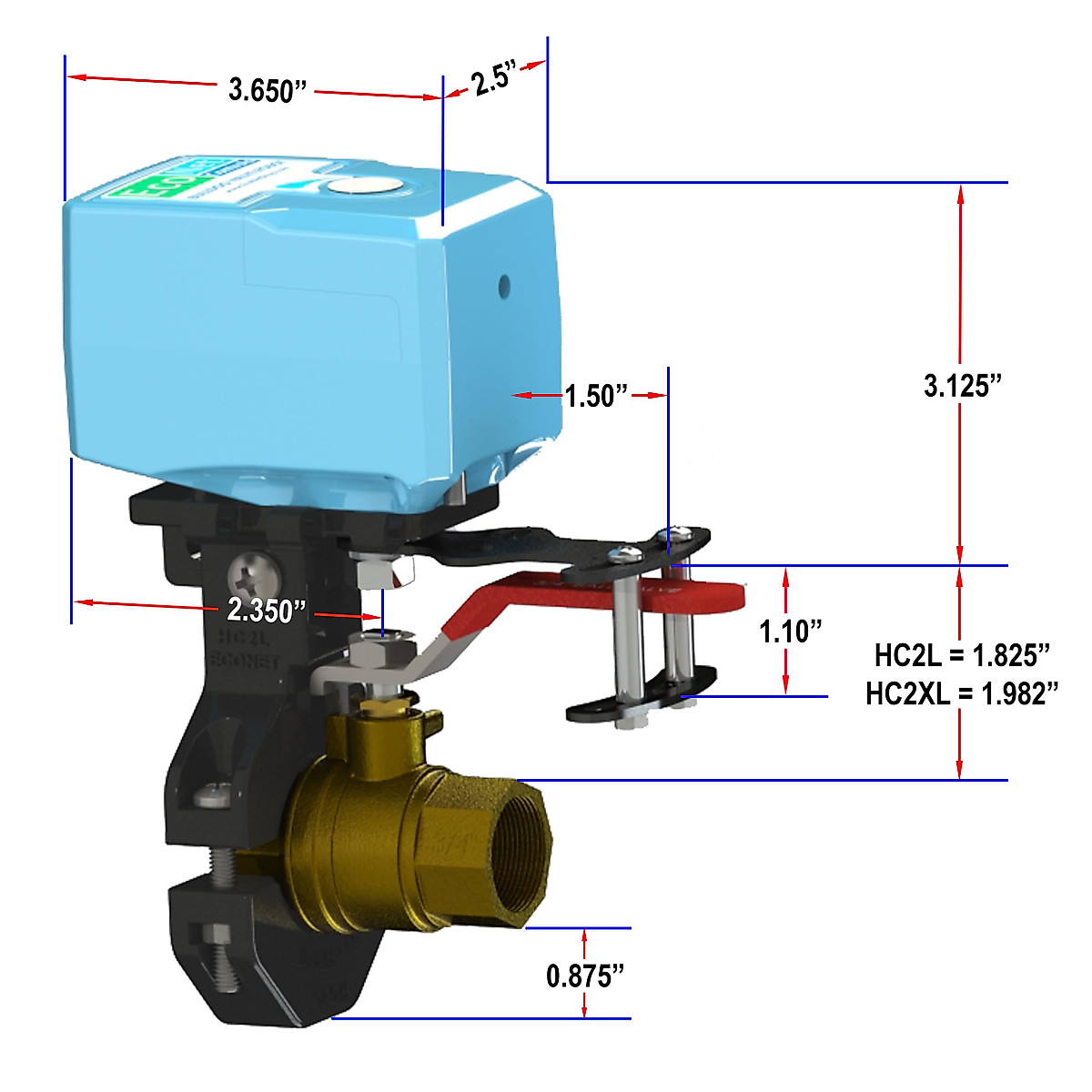 EcoNet Controls EVC300-HCLXL-SK3, Bulldog-JW WIFI Valve Robot, Leak Detection & Prevention, automatic water shutoff, Easy to Install, No Plumbing Required! Valves up to 1.5"