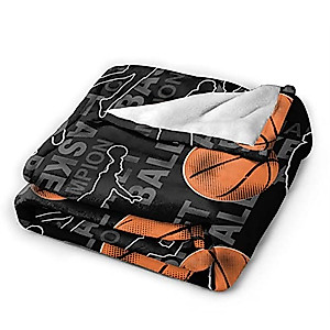 Basketball Sport Flannel Reversible Sherpa Throw Blanket Fuzzy and Soft Fleece Bed Blanket