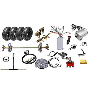YC Yier 29" Go Kart Rear Axle Kit +Front End Steering Shaft Assembly+ Brake + 13x5.00-6" Wheels Tires +48V 1800W Brushless Electric Motor Kit for Go Kart ATV Quad Buggy Drift Trike 4 Wheeler