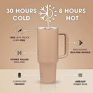 osse 40oz Tumbler with Handle and Straw Lid | Double Wall Vacuum Reusable Stainless Steel Insulated Water Bottle Travel Mug Cup | Modern Insulated Tumblers Cupholder Friendly (Mocha)