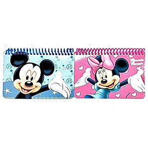 Disney Mickey and Minnie Mouse Drawstring Backpacks Plus Lanyards with Detachable Coin Purse and Autograph Books (Set of 6) (Pink Blue)
