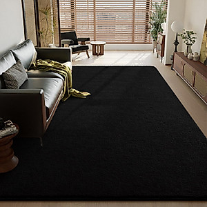 Larhom Large Modern Area Rugs for Bedroom Living Room, 5x7 Feet Black Rug, Thickened Memory-Foam Indoor Carpets, Minimalist Rug for Boys Girls, Soft, Non-Slip and Machine-Washable