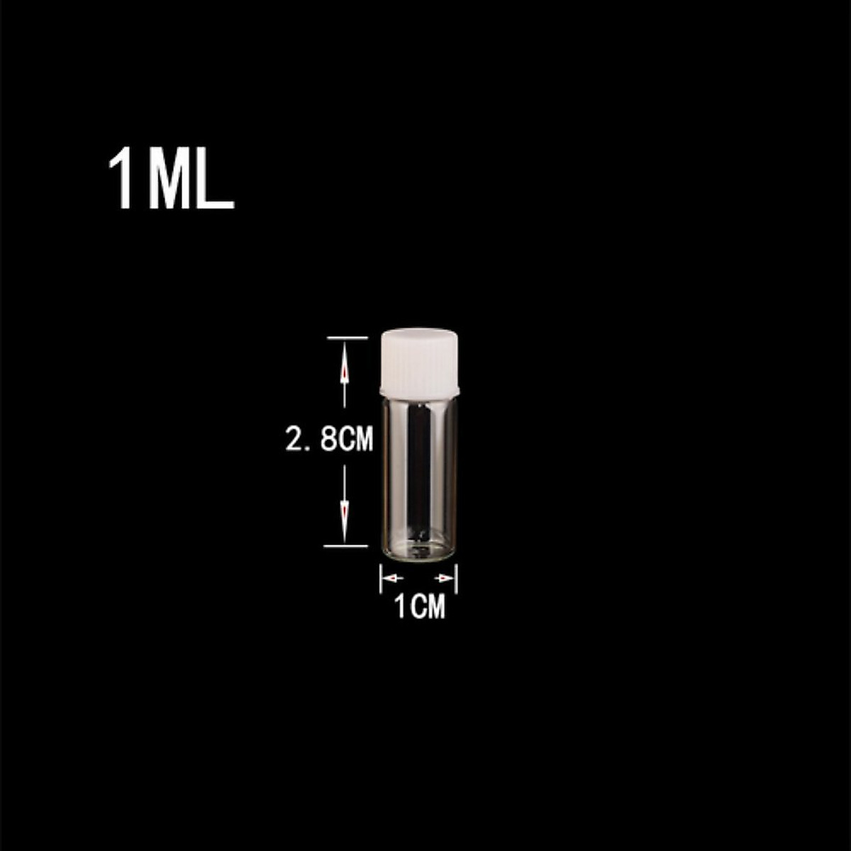 TAI DIAN 100pcs 1ml Mini Glass Bottles Vials White Plastic Cap Empty Tiny Transparent Glass Bottle Jars Screw Cap 10286mm Wholesale (10x28x5mm-plastic Cap)